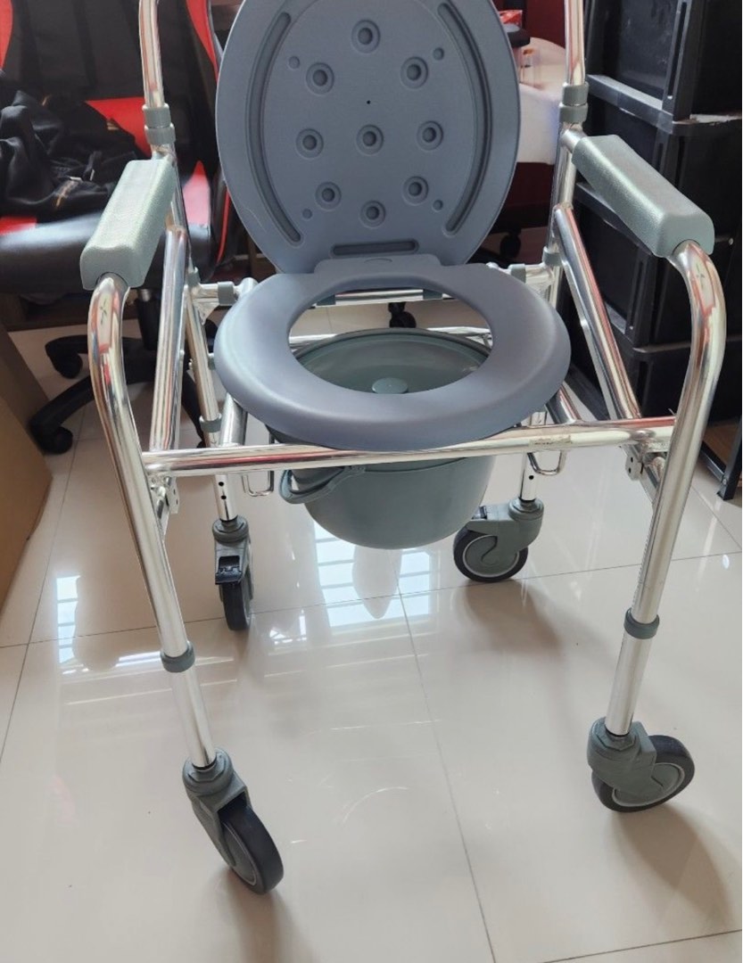 Foldable commode on wheels, Health & Nutrition, Assistive ...