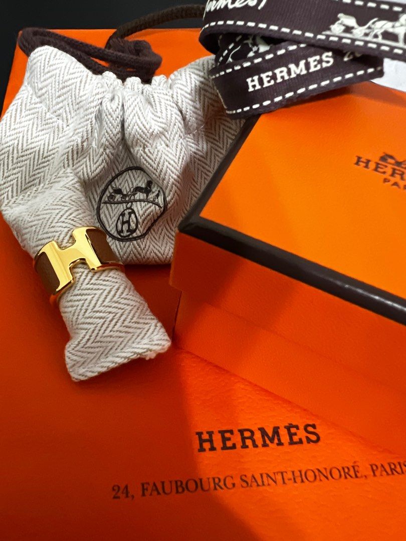 Hermes Olympe Ring large model Hermes ring gold hardware gold leather H ...