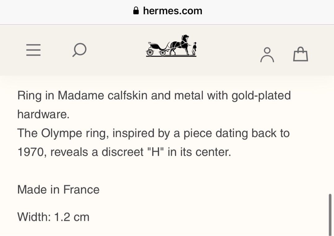 Hermes Olympe Ring large model Hermes ring gold hardware gold leather H ring with gold Madame ...