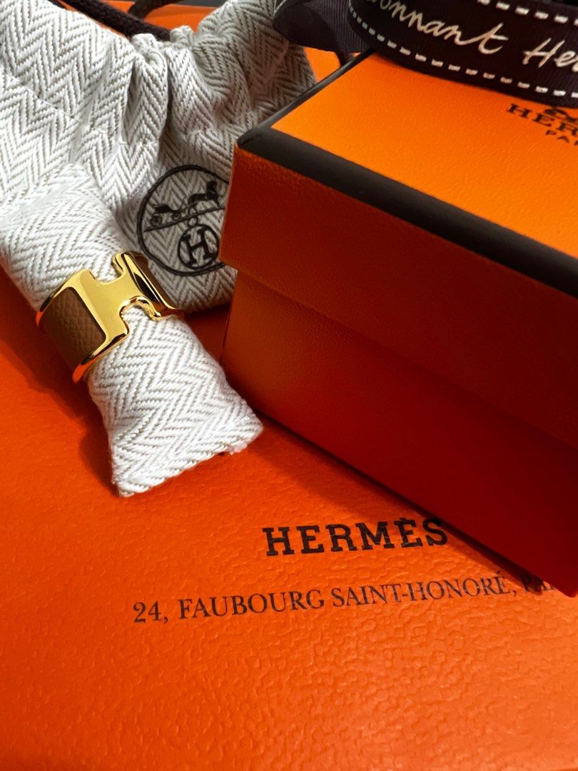 Hermes Olympe Ring large model Hermes ring gold hardware gold leather H ring with gold Madame ...