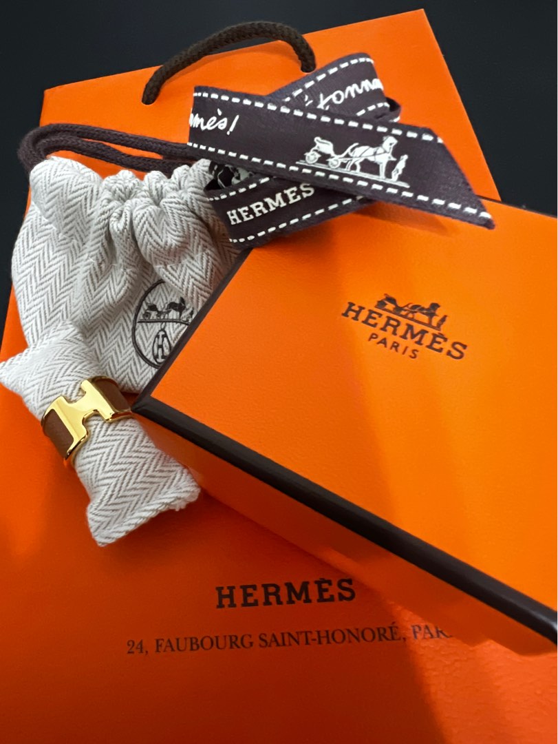 Hermes Olympe Ring large model Hermes ring gold hardware gold leather H ring with gold Madame ...