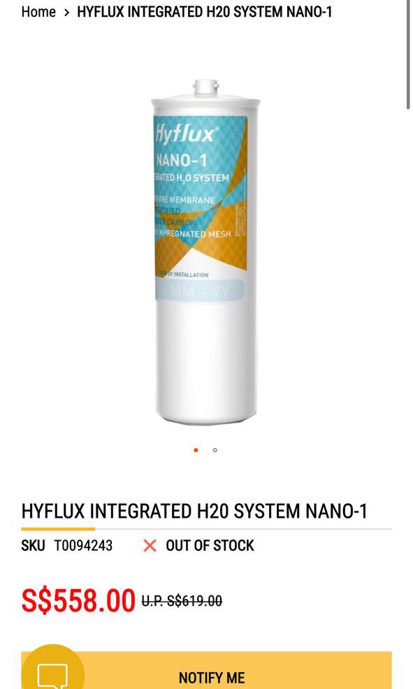 Hyflux Integrated H20 system nano-1, TV & Home Appliances, Kitchen ...