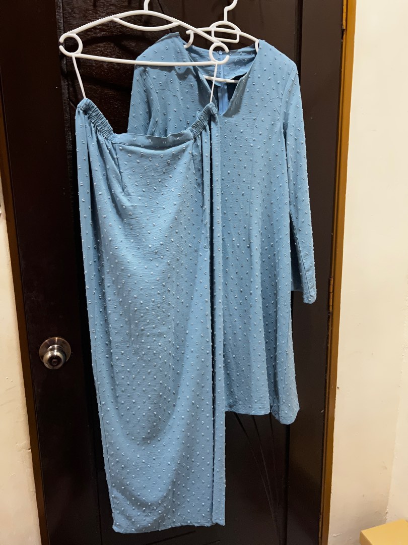 Icahfa Kurung Baby Blue, Women's Fashion, Muslimah Fashion, Baju Kurung ...