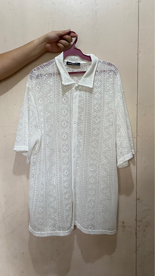 Incerun Mesh See through Summer White Polo shirt on Carousell
