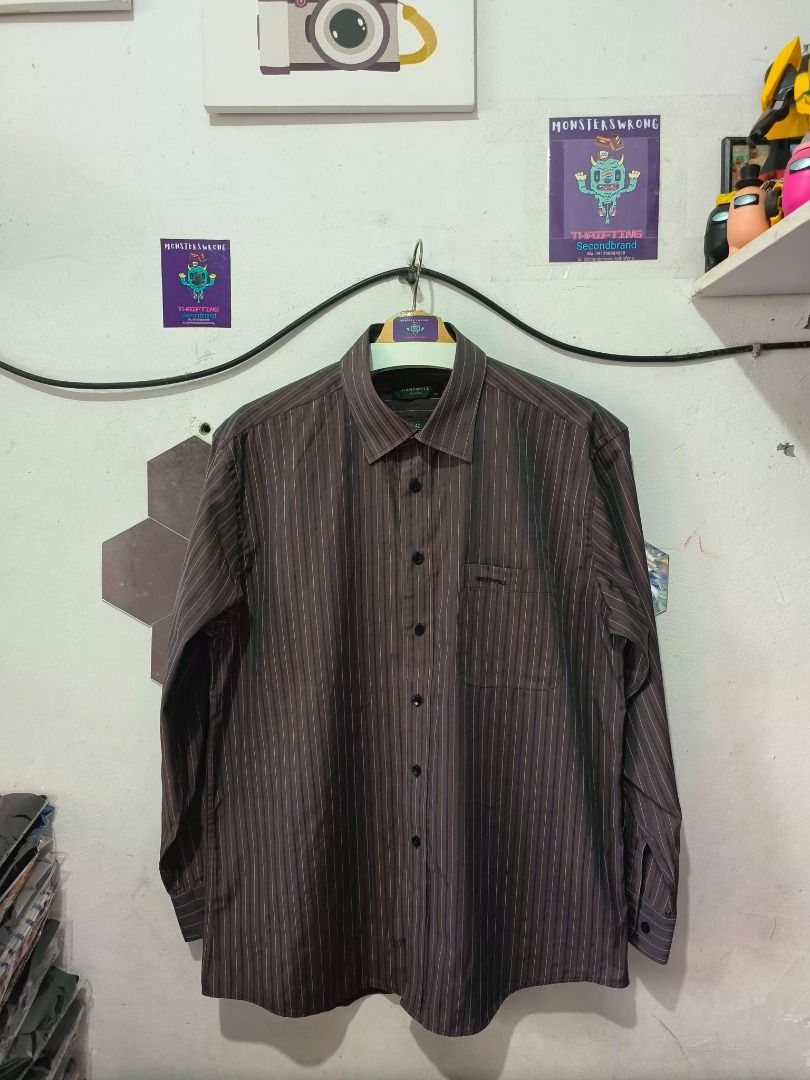 Kemeja Katun Gentwell Homme Coklat Tua Garis Garis Biru Dongker Krem ...