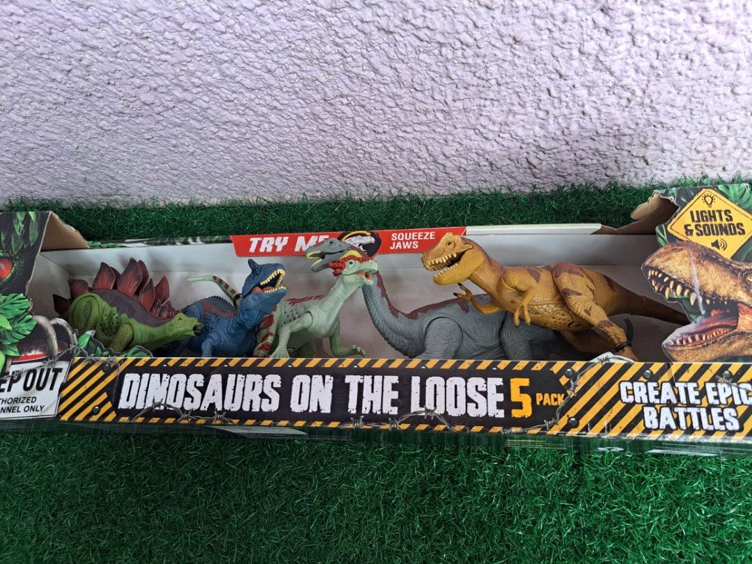 Kid Galaxy Dinosaurs on the Loose 5-Pack with Lights and Sounds Create Epic Battles, Hobbies ...