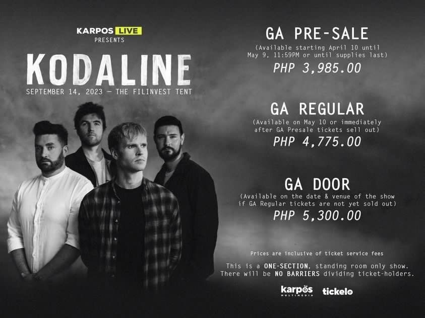Kodaline Live in Manila 2023 2 GA Regular on Carousell