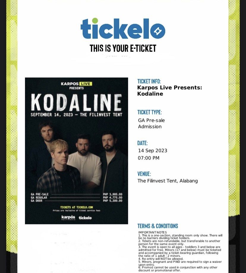 Kodaline Live in Manila 2023 2 GA Regular on Carousell
