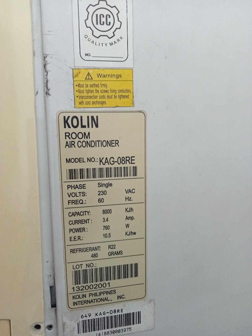 KOLIN AIRCON 1HP - USED (NON-INVERTER), TV & Home Appliances, Air ...