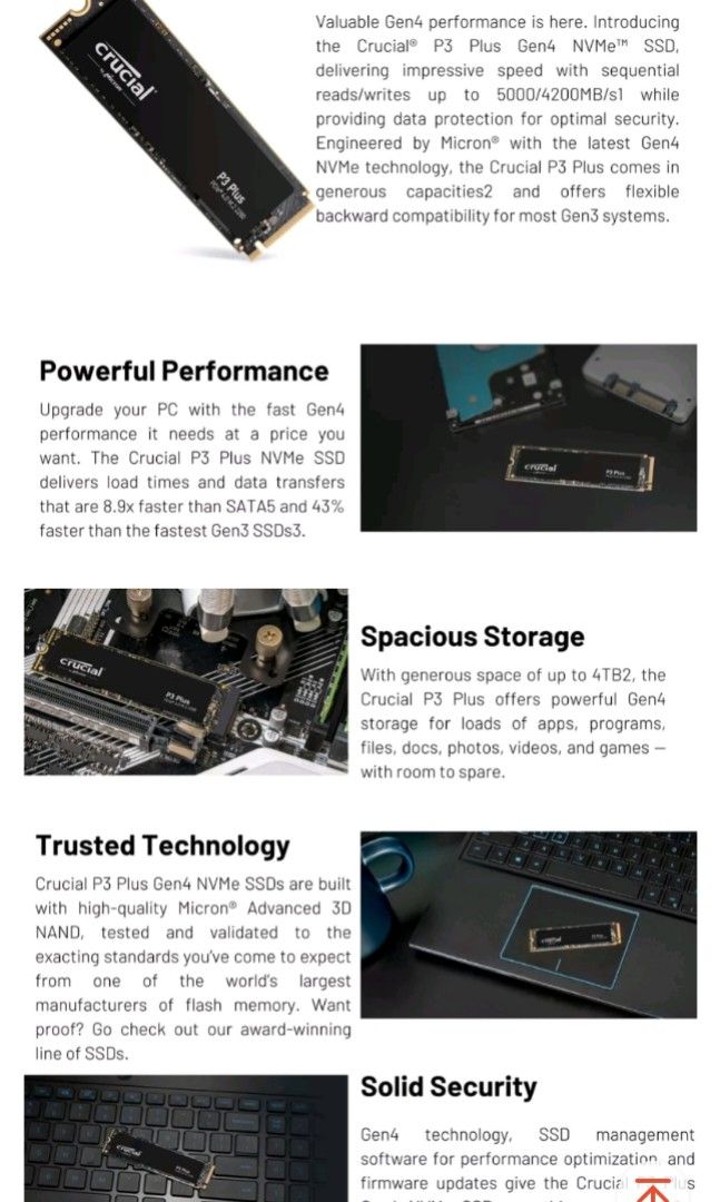 Micron Crucial P3 Plus 1TB NVMe M.2 SSD, Computers & Tech, Parts ...