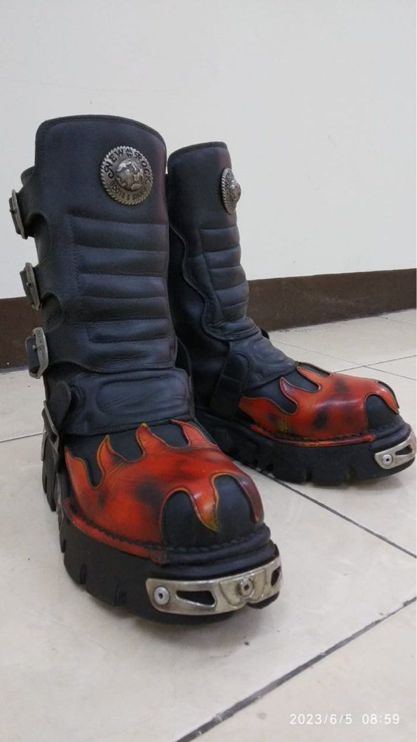 New Rock Flame Boots Reactor, Fesyen Pria, Sepatu , Sepatu Boot di ...