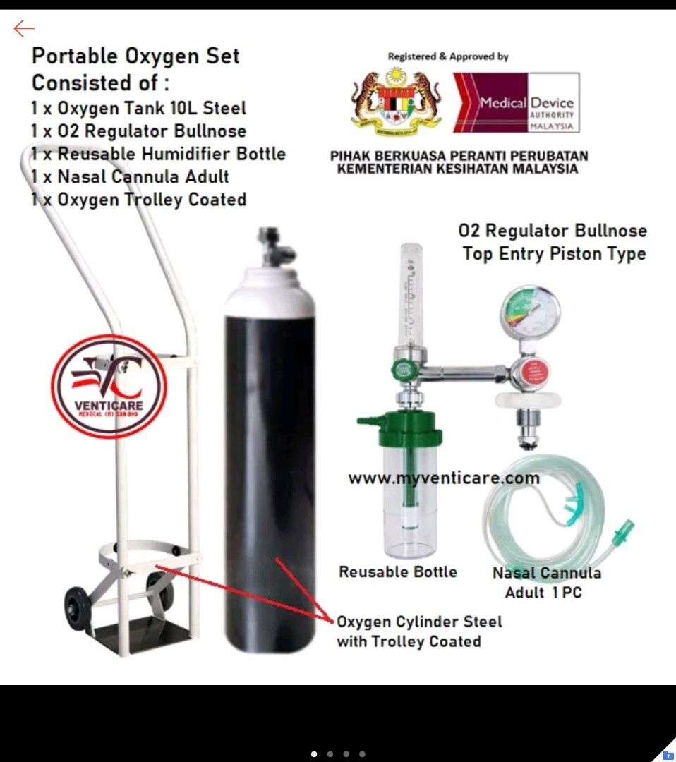 Oxygen Oksigen Tank 10l With Trolley And Regulator Health And Nutrition Medical Supplies And Tools