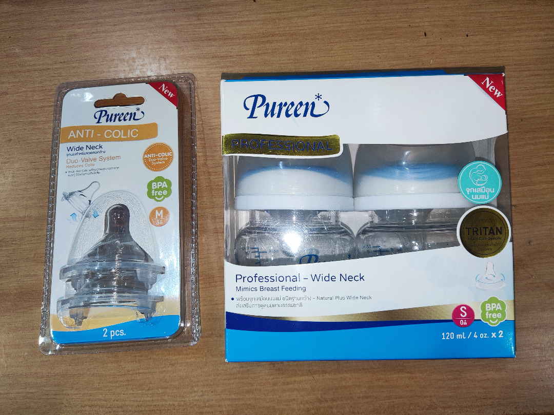 Pureen Professional Wide Neck Milk Tritan Bottle 120ml x 2 S Size ...