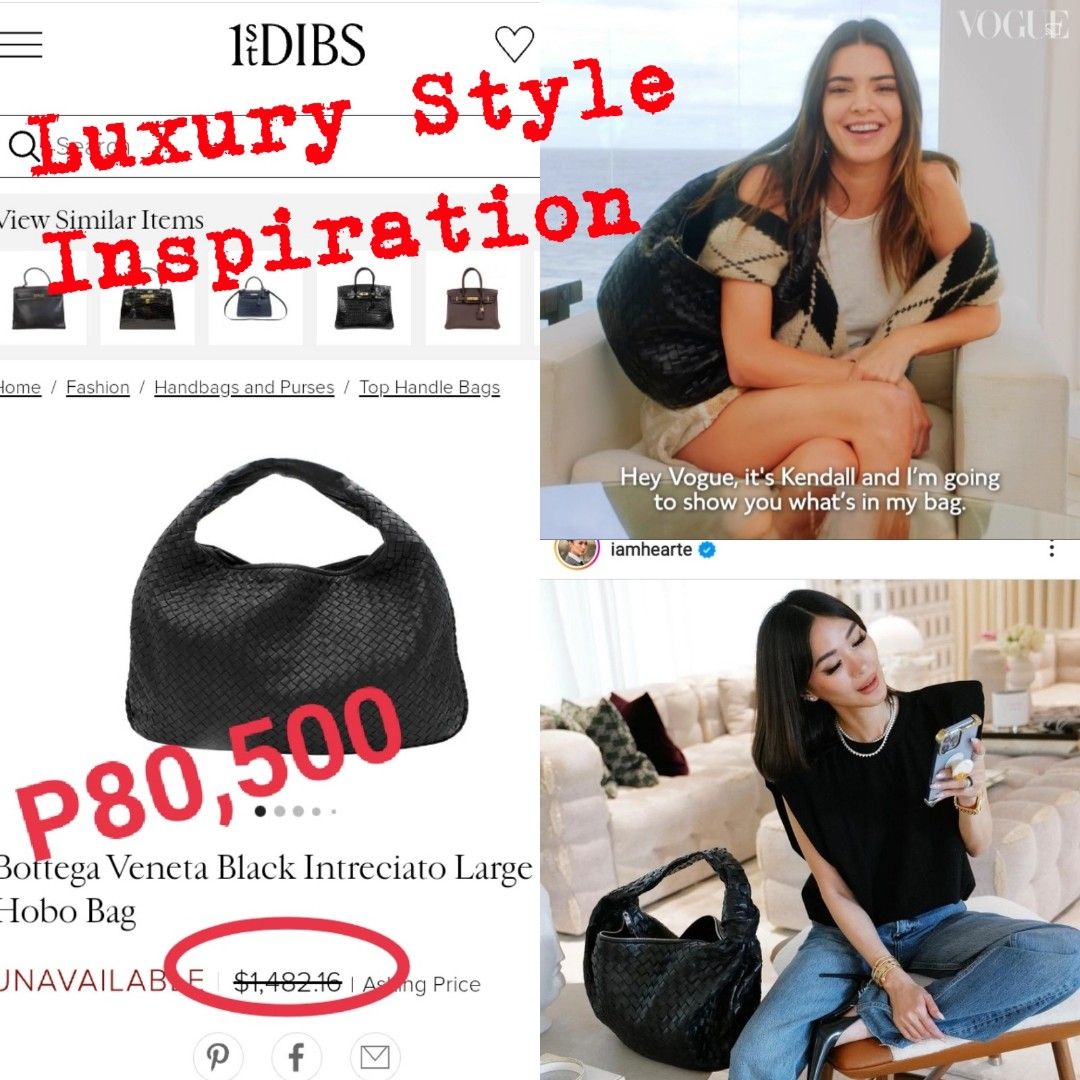 RARE‼️Black Genuine Leather Handwoven Intrecciato Style Hobo Bag, Shoulder Bag, Quiet Luxury Old ...