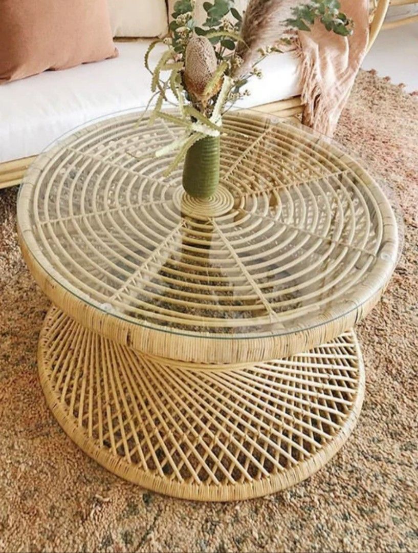 Rattan Table Hall Dining Sofa Cane Stool Kitchen Bathroom Party Decor ...