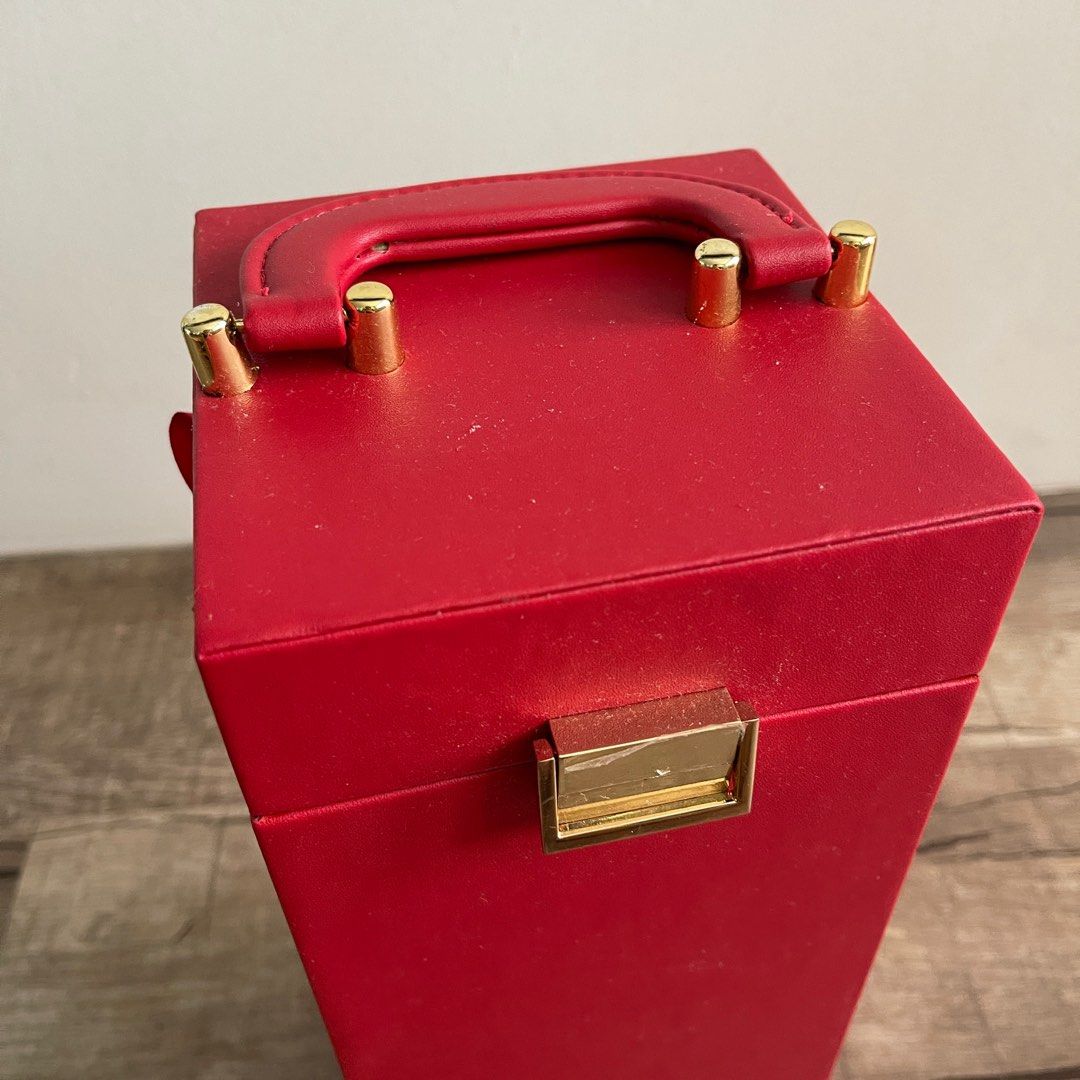 Red Faux Leather Box with Gold Hardware, Furniture & Home Living, Home ...