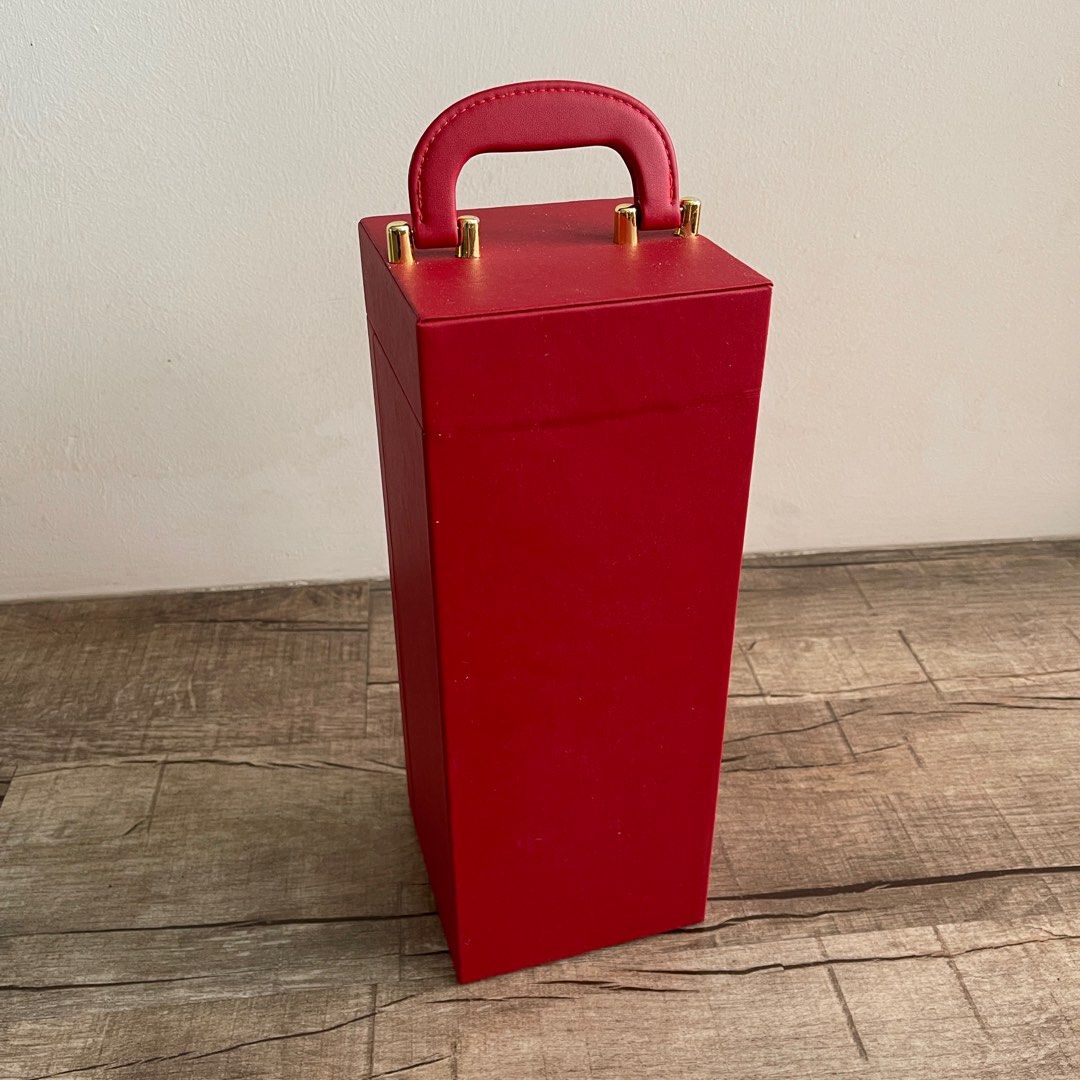 Red Faux Leather Box with Gold Hardware, Furniture & Home Living, Home ...