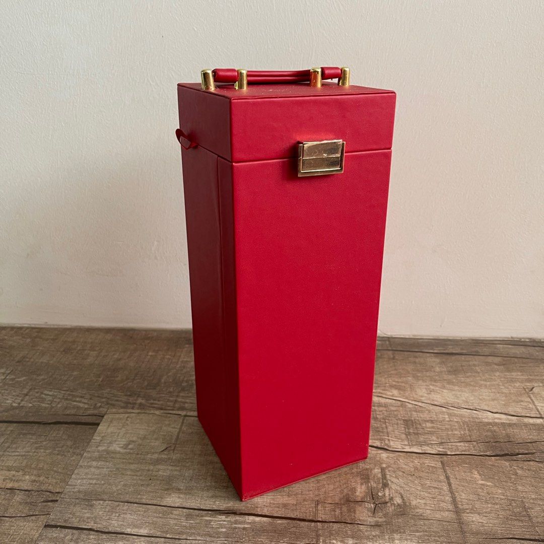 Red Faux Leather Box with Gold Hardware, Furniture & Home Living, Home ...