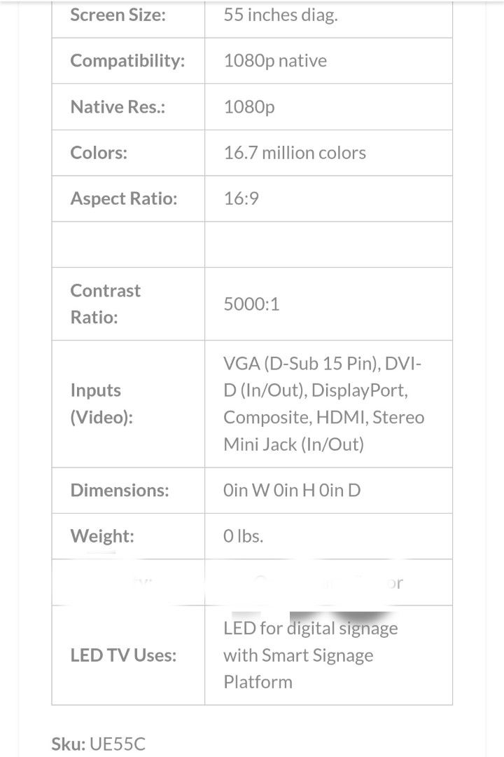SAMSUNG LED 55 UE series Display UE55C 2 TV $400, TV & Home Appliances ...