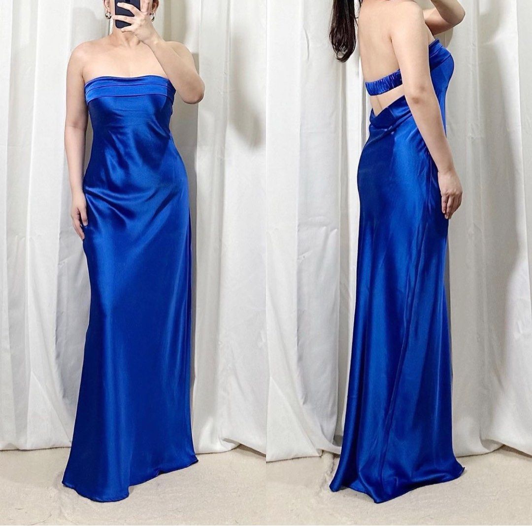 Satin Long Tube Dresses, Women's Fashion, Dresses & Sets, Evening ...