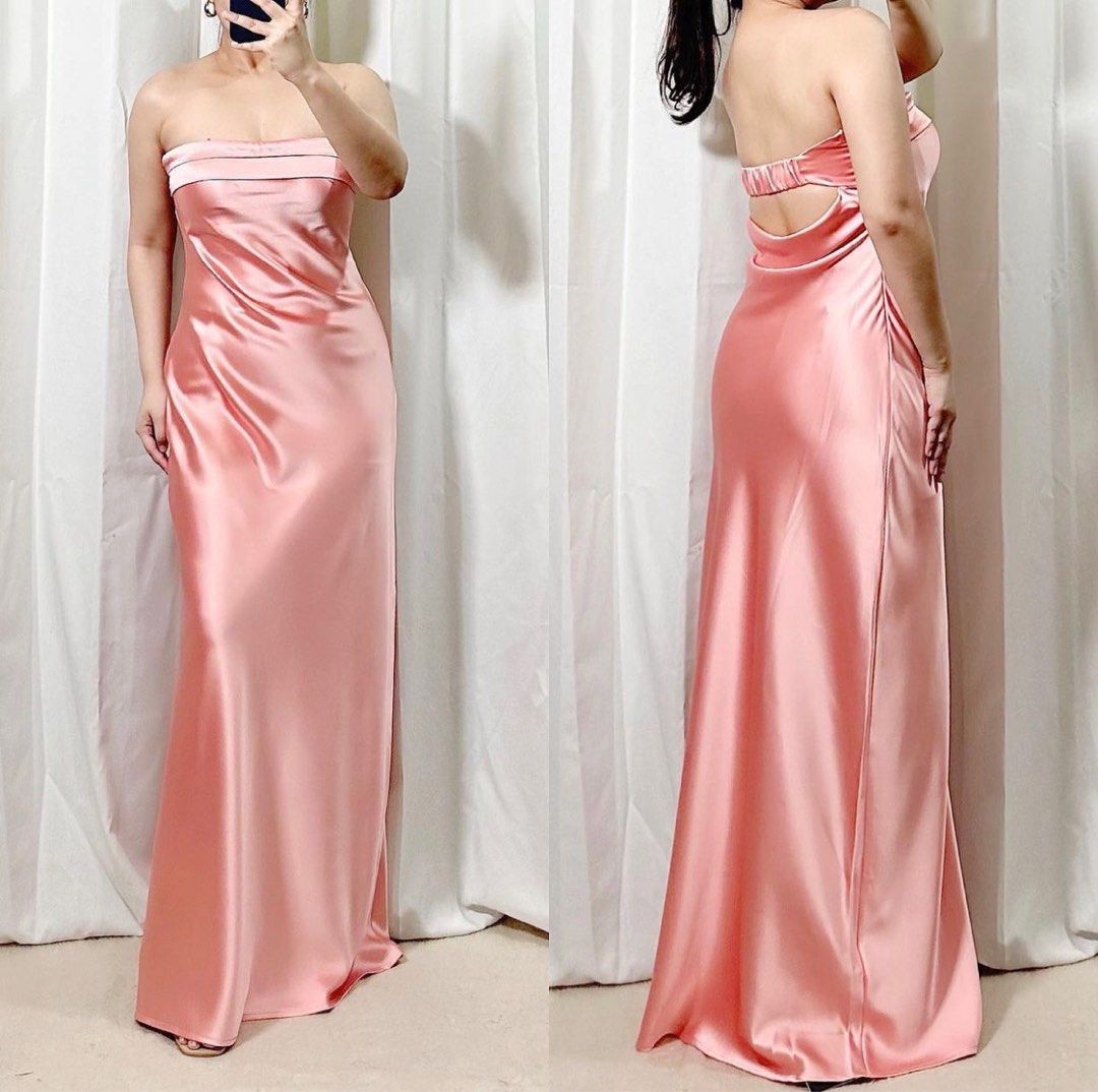 Satin Long Tube Dresses, Women's Fashion, Dresses & Sets, Evening ...