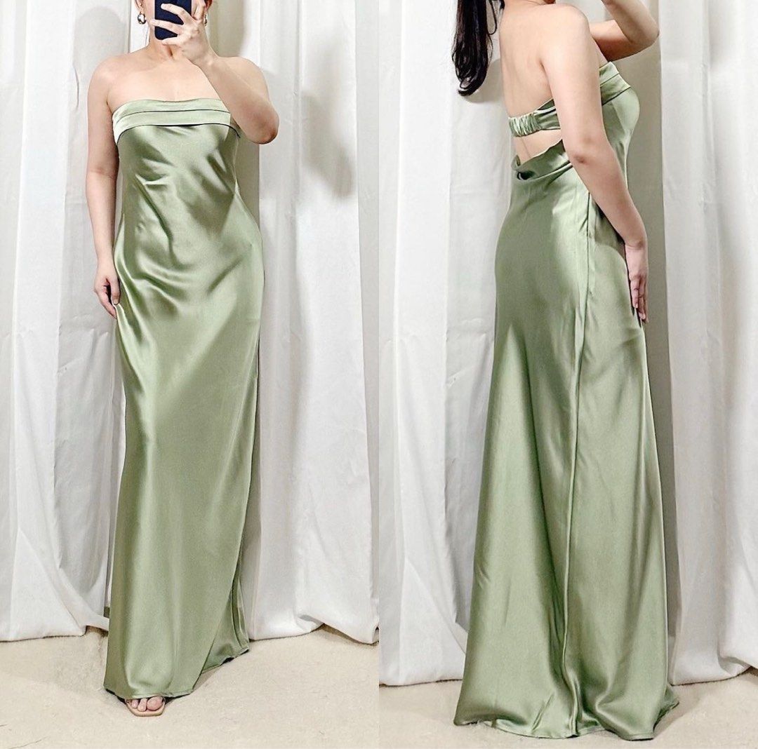 Satin Long Tube Dresses, Women's Fashion, Dresses & Sets, Evening ...