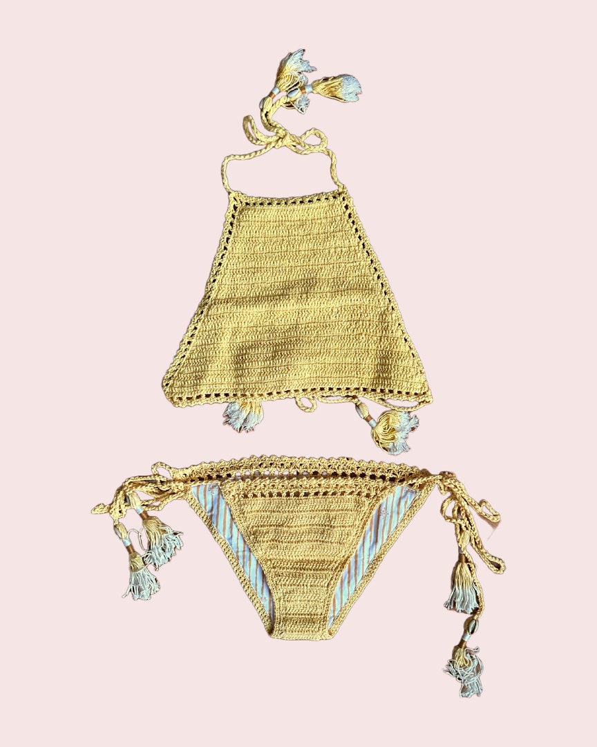 She Made Me Halter Crochet Bikini Set in Sunshine Yellow, Women's ...