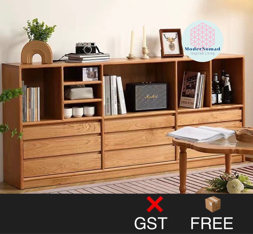 Sideboard Music Console Station Entertainment Cabinet Bookcase Storage ...