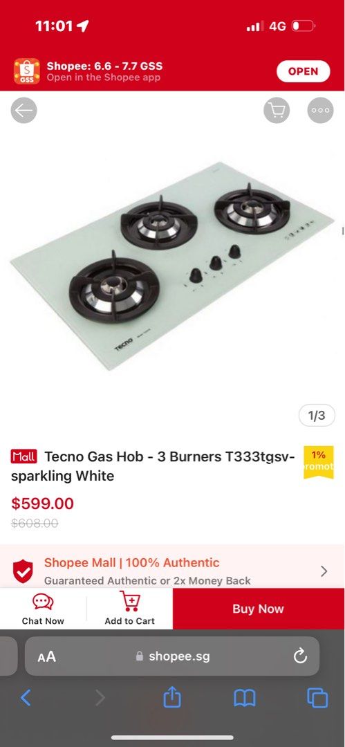 Tecno Gas Hob - 3 Burner T333TG, Furniture & Home Living, Kitchenware ...