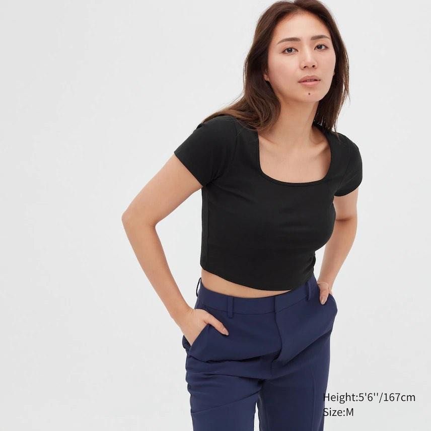 Uniqlo black square neck crop top, Women's Fashion, Tops, Blouses on ...