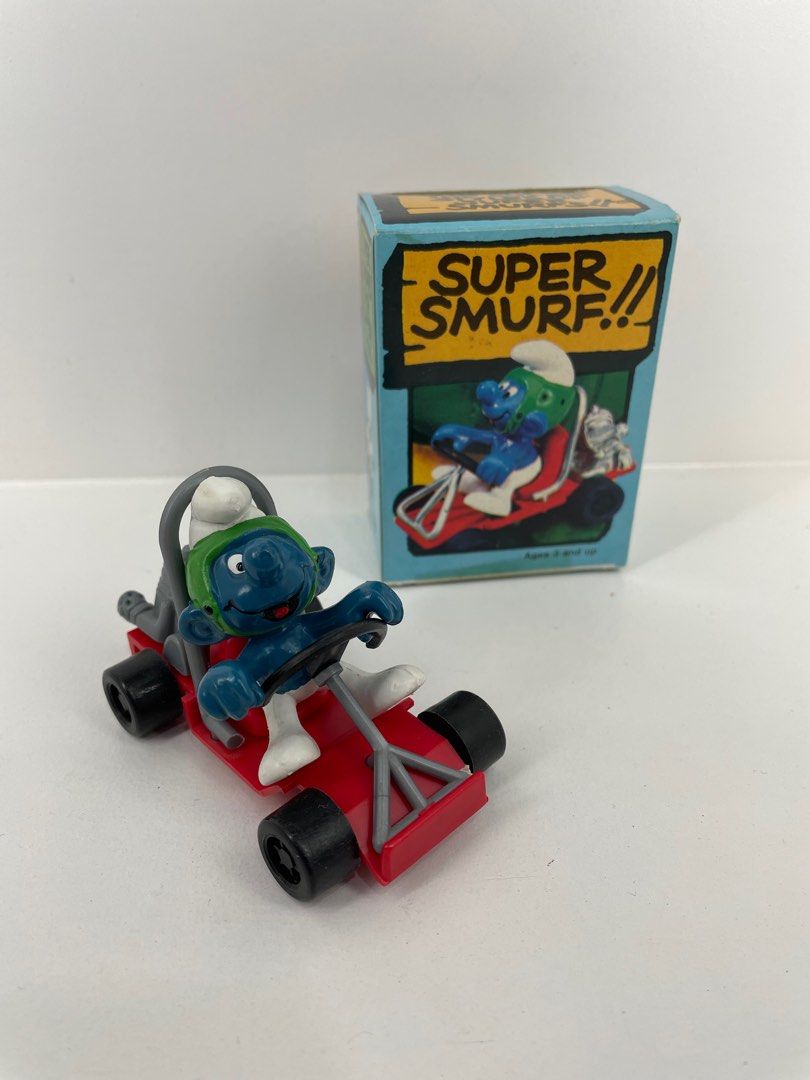 Vintage 1981 Smurf Figure Peyo Schleich Super Smurf Go Cart complete ...