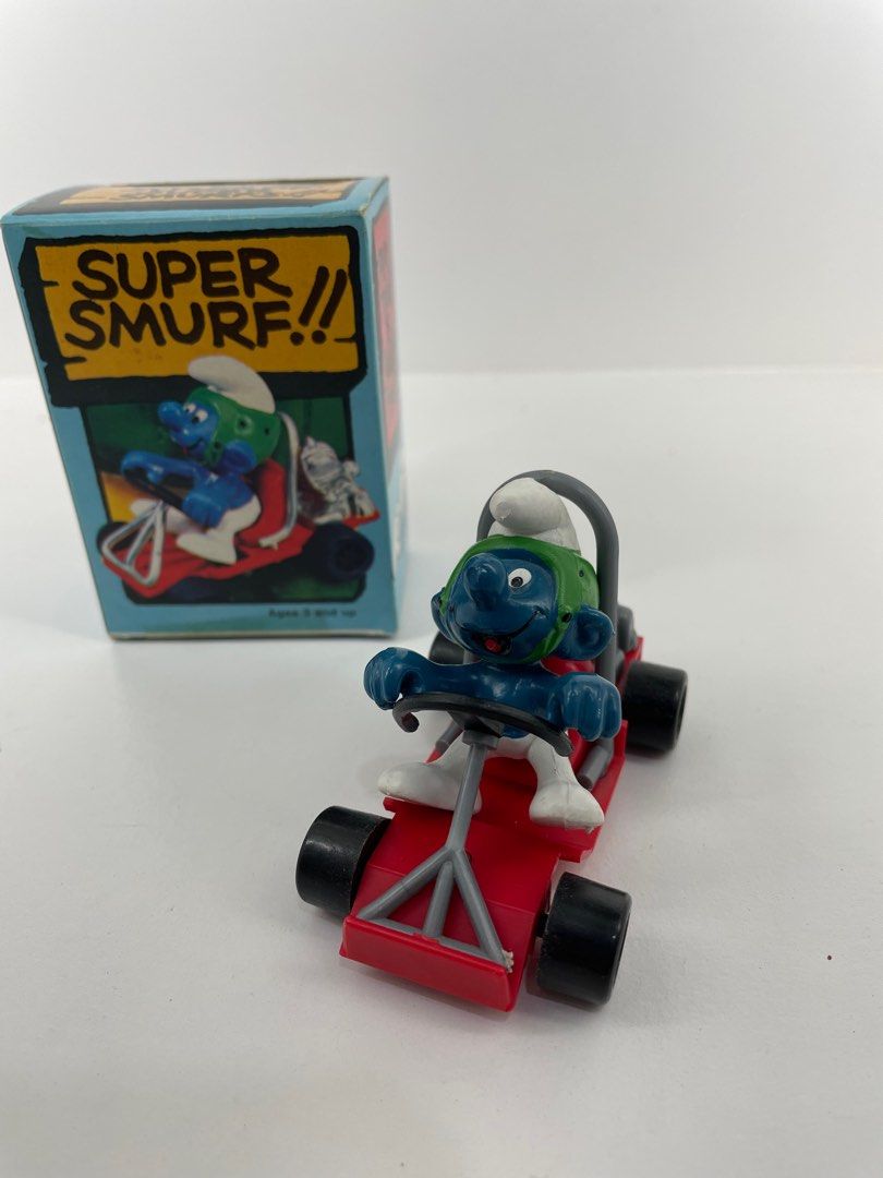 Vintage 1981 Smurf Figure Peyo Schleich Super Smurf Go Cart complete ...