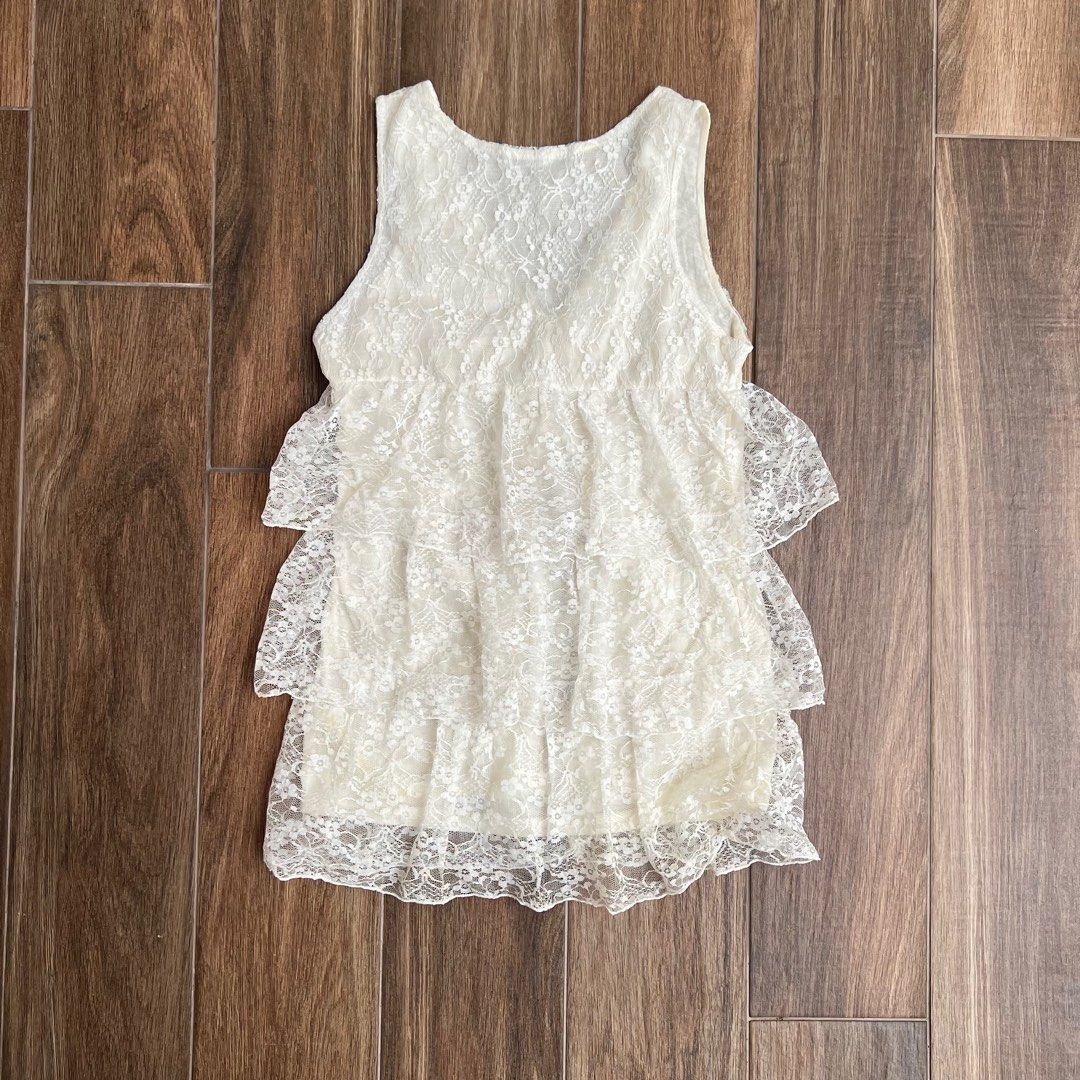 Vintage 90s Coquette Floral Lace Tiered Open Front in Pearl White ...