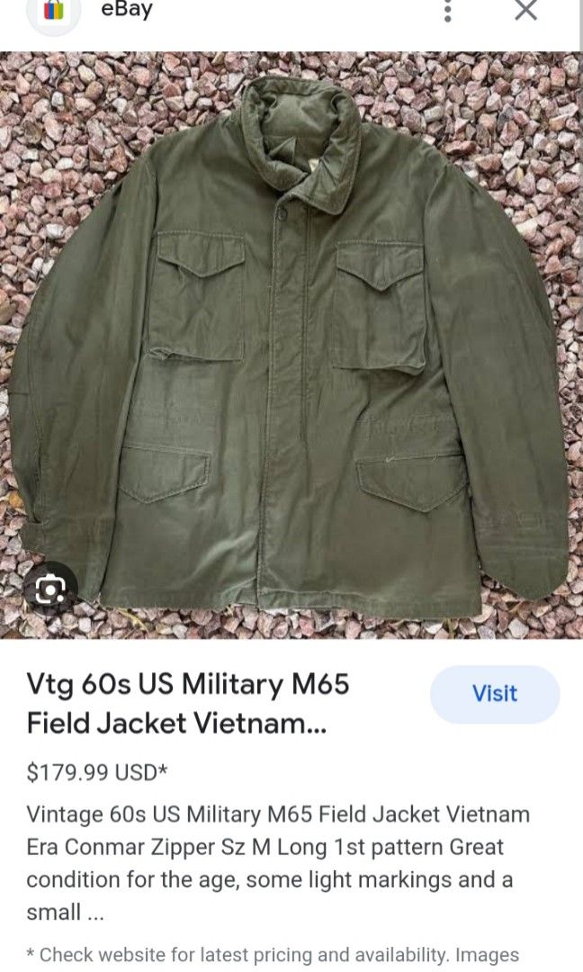 Vintage US M65 1967 Issue Conmar Zipper,Vietnam War Era, Military Field Jacket Dimes 31x24 ...