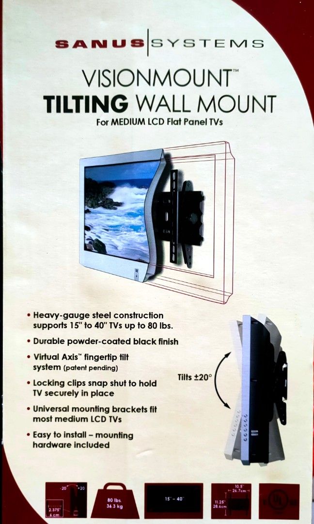 Visionmount Tilting Wall Mount (For Medium LCD Flat Panel TVs 15" to 40 ...