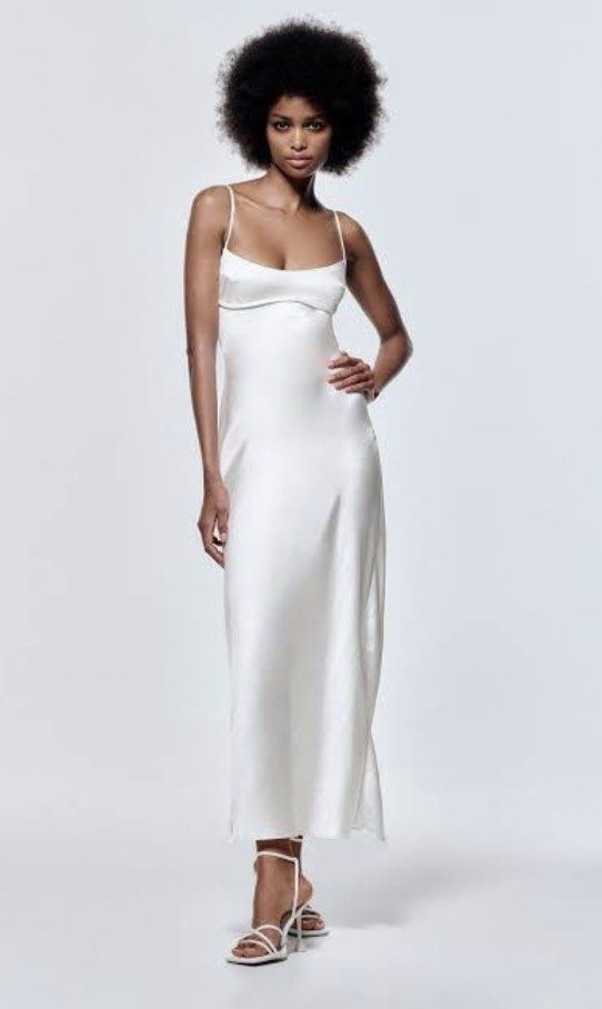 Zara Viral White Satin Dress, Women's Fashion, Dresses & Sets, Dresses ...