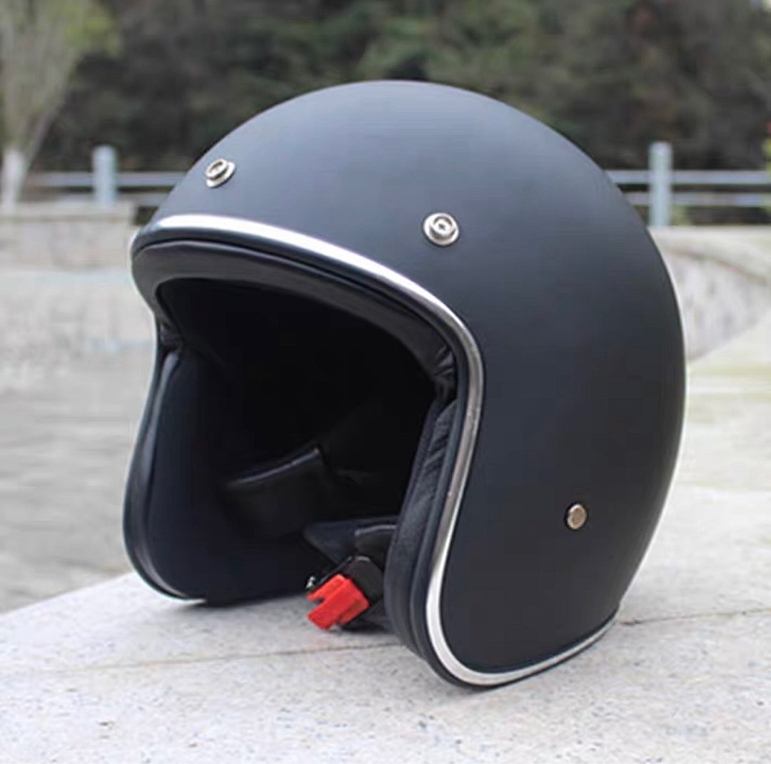 Black with Silver Lining Motorcycle Helmet Open Face Three Button Snap ...