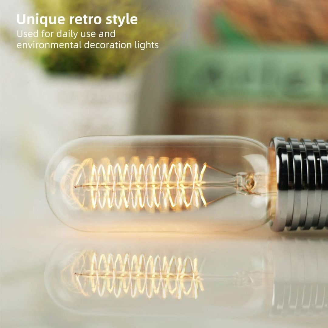 3159) T45 EDISON BULB, 40 WATT ANTIQUE VINTAGE E26 BASE DIMMABLE AMBER GLASS INCANDESCENT LIGHT ...