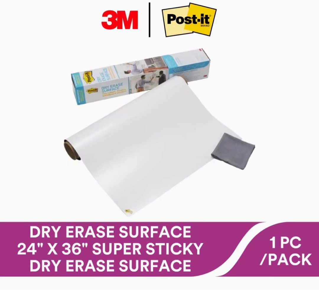 BNIB 3M Dry Erase Surface 2ft x 3ft - perfect for kids learning at home ...