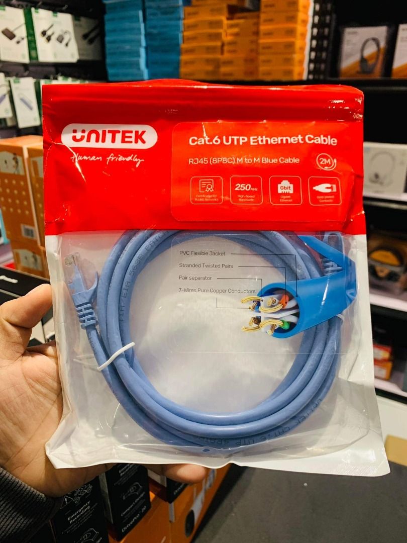 Unitek UTP Cat6 RJ45 (8P8C) Ethernet Cable Blue 2M Y-C810ABL, Computers ...