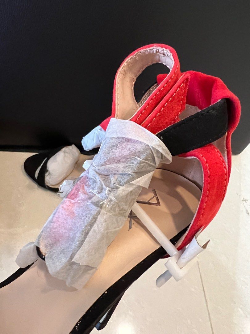 Armani Exchange AX red and black open toes heels, Women's Fashion ...