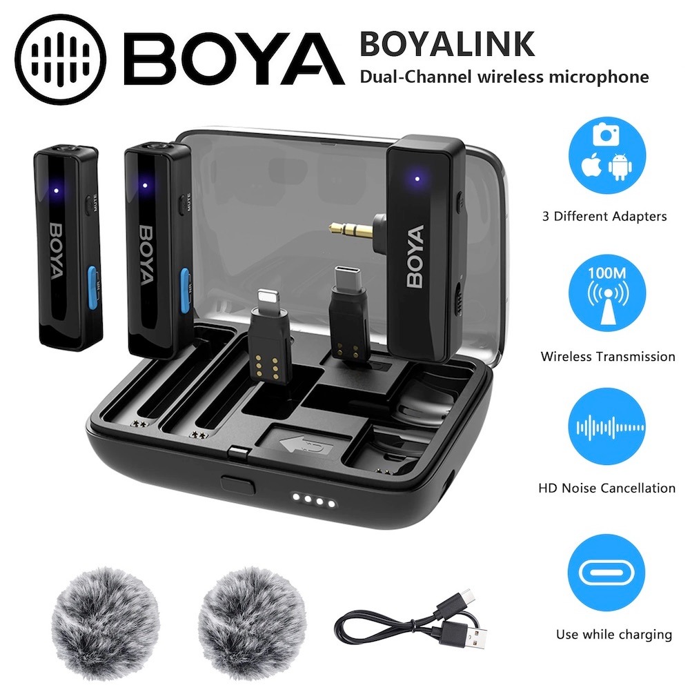 BOYA Boyalink Dual Mic 100m 2.4GHz Wireless Microphone Vlog Audio Sound ...