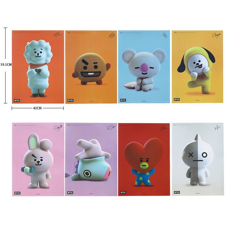 BT21 Poster Full Set （共8張）, 興趣及遊戲, 收藏品及紀念品, 韓流 - Carousell