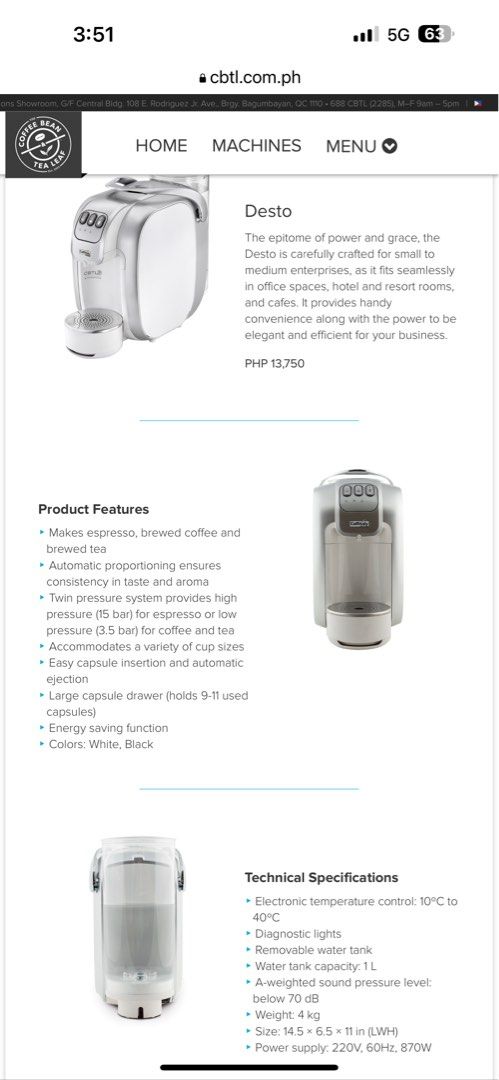 CBTL Desto Machine ( Original price P13,750) on Carousell