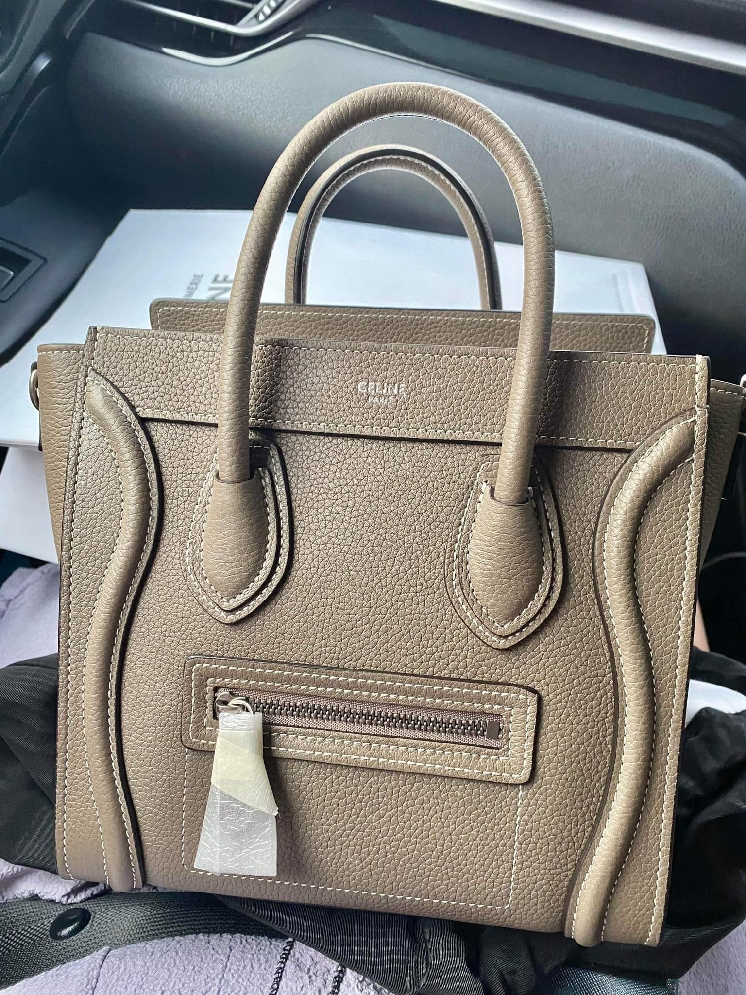 CELINE NANO LUGGAGE BAG IN DRUMMED CALFSKIN SOURIS, Luxury, Bags & Wallets on Carousell