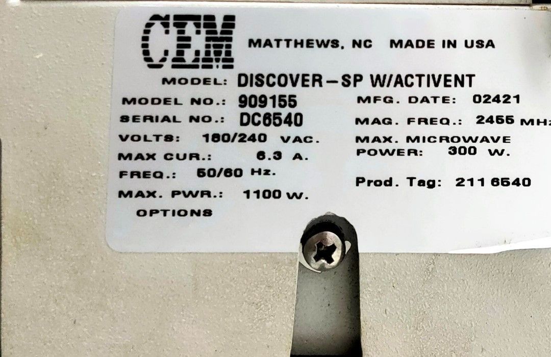 CEM Discover SP-D Plus Microwave Digestion System for sale @$2,500 each (AAR 1956)(B7 ...