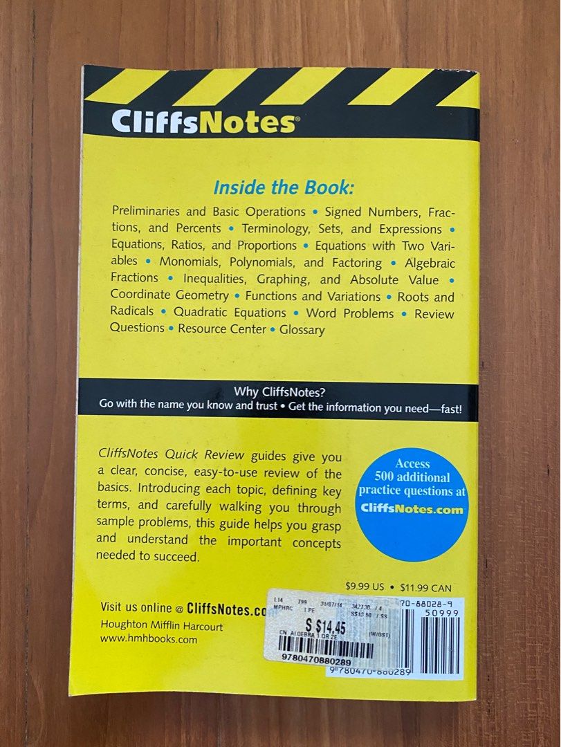 CliffsNotes Algebra 1 Quick Review, Hobbies & Toys, Books & Magazines ...