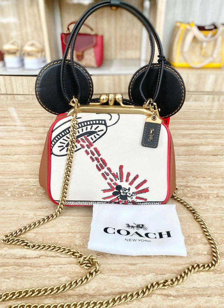 Coach Butik Disney Mickey Mouse x Keith Haring Ufo Kisslock Bag Chalk ...