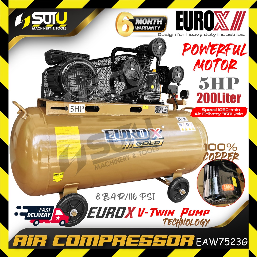 Compressor Only] EUROX GOLD EAW7523G / EAW-7523G 200L 5HP 8Bar Air Compressor / Kompressor ...