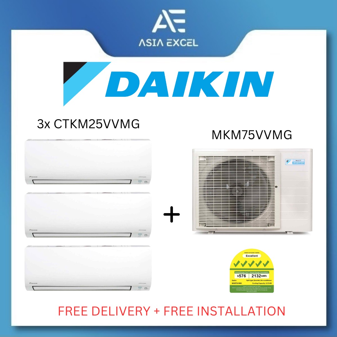 DAIKIN SYSTEM 3X 9000 BTU 5-TICKS WIFI AIR CONDITIONER (3X CTKM25VVMG ...